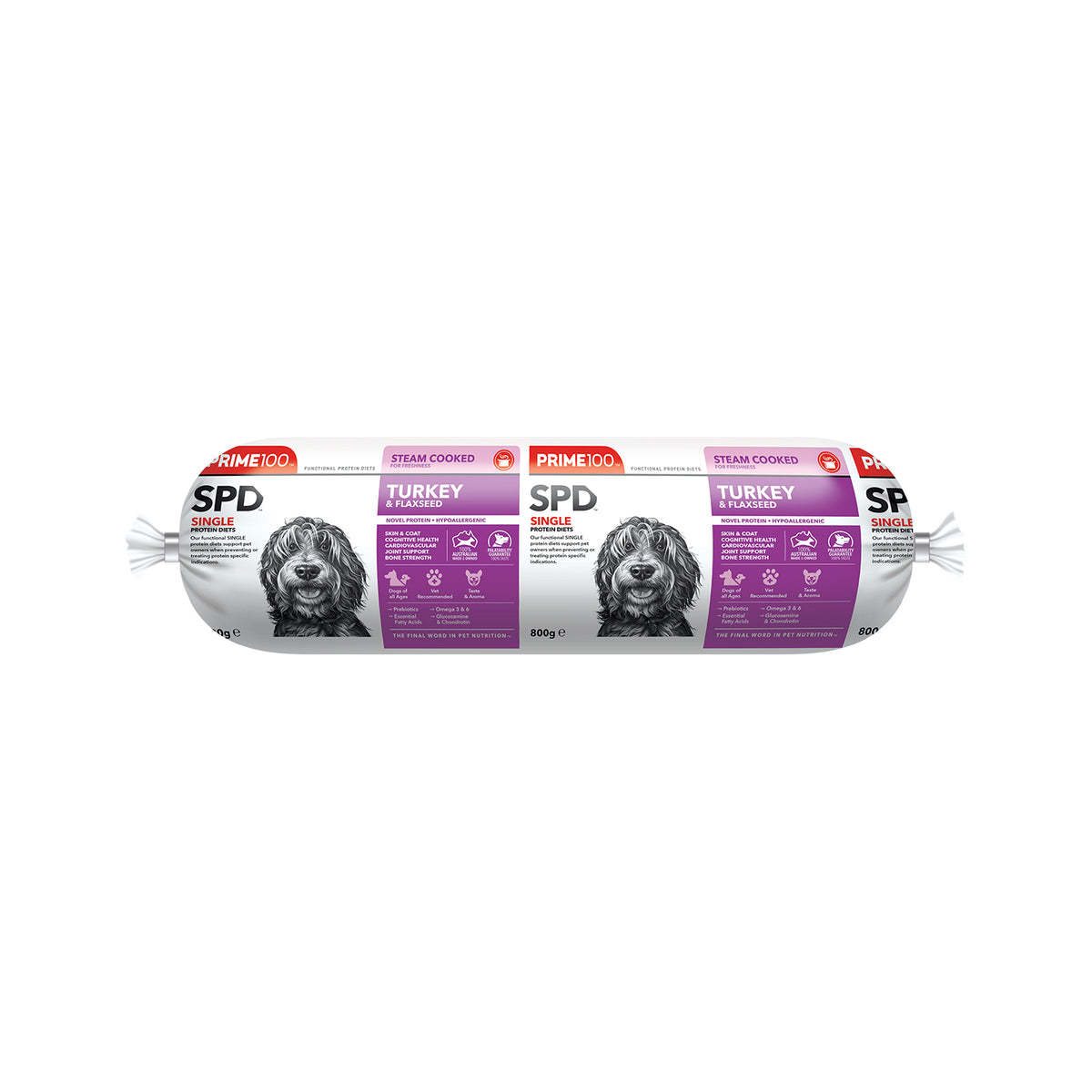 SPD™ Turkey & Flaxseed Dog Food Roll 800g | Prime100